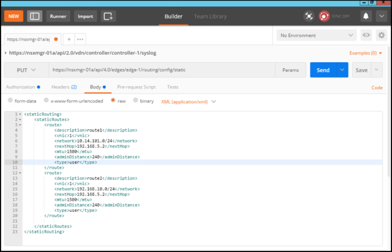 Nsx For Vsphere Add Floating Static Routes To Nsx Edge Via Rest Api